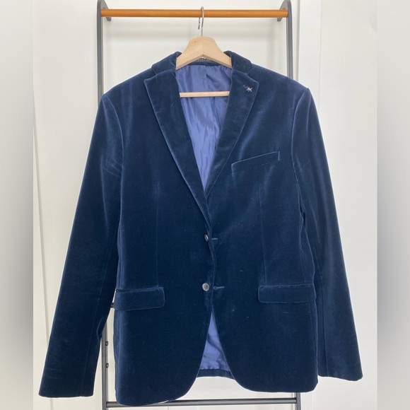 Zara | Suits & Blazers | Zara Deep Blue Velvet Blazer | Poshmark